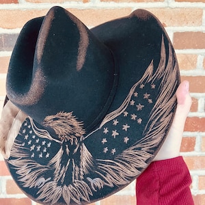 Hand Burned Cowboy Hat | Custom Burned Cowboy Hat | Cattleman Crown Cowboy Hat | Wool Felt ...