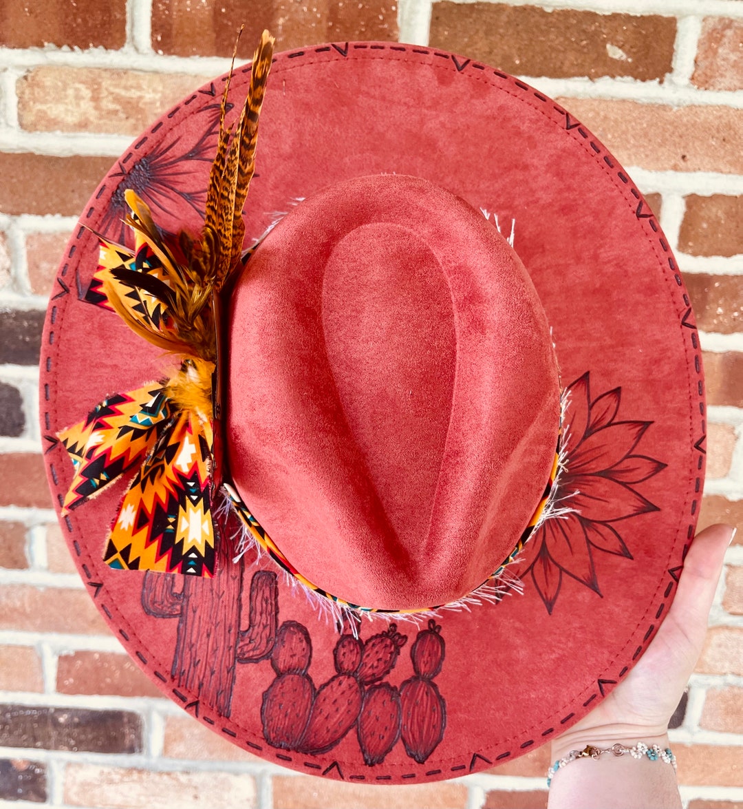 Custom Hand Burned Hat | Hand Burned Wide Brim Hat | Custom Branded Hat ...