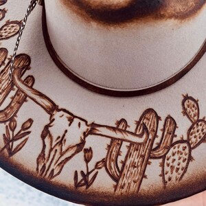 Hand Burned Cowboy Hat | Custom Burned Cowboy Hat | Cattleman Crown Cowboy Hat | Wool Felt ...