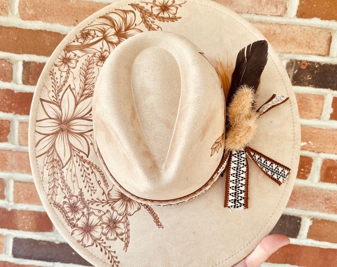 Custom Hand Burned Hat Hand Burned Wide Brim Hat Custom Branded Hat ...