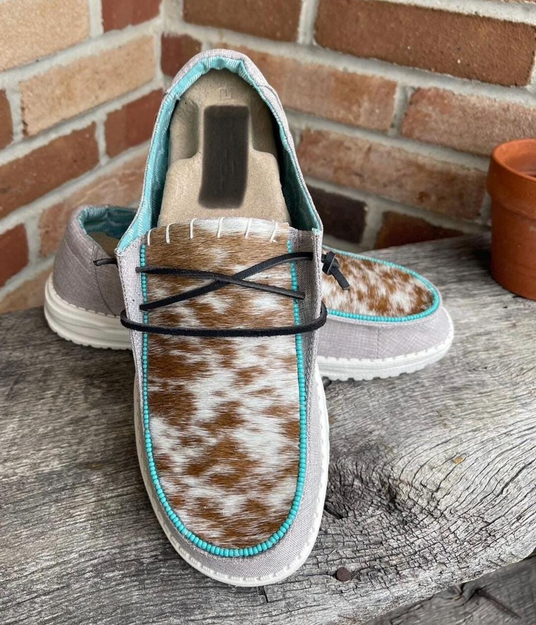 Cowhide Shoes | Beaded Cowhide Shoes | Turquoise Beads | Womens Shoes ...