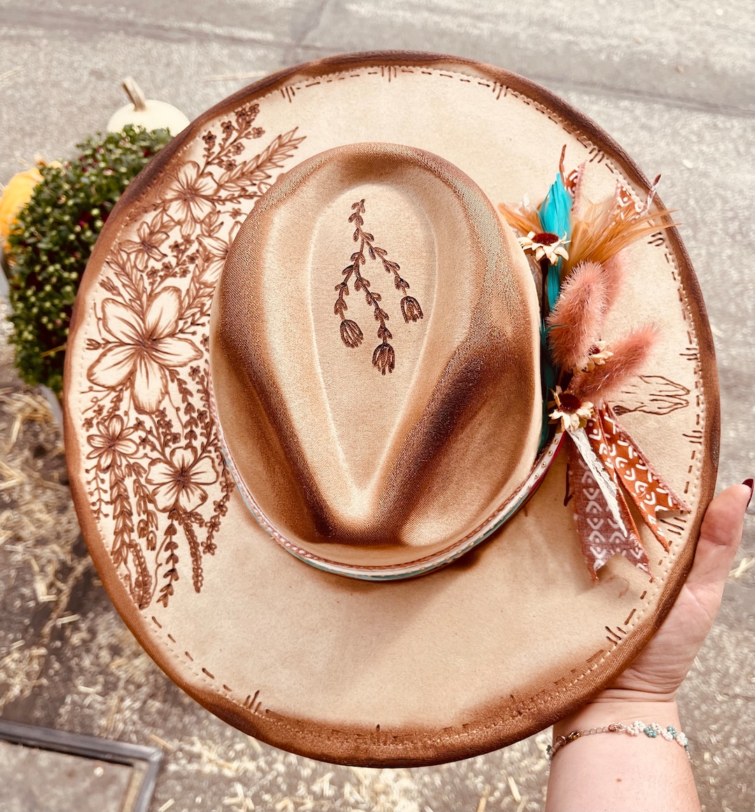 Custom Hand Burned Hat | Hand Burned Wide Brim Hat | Custom Branded Hat ...