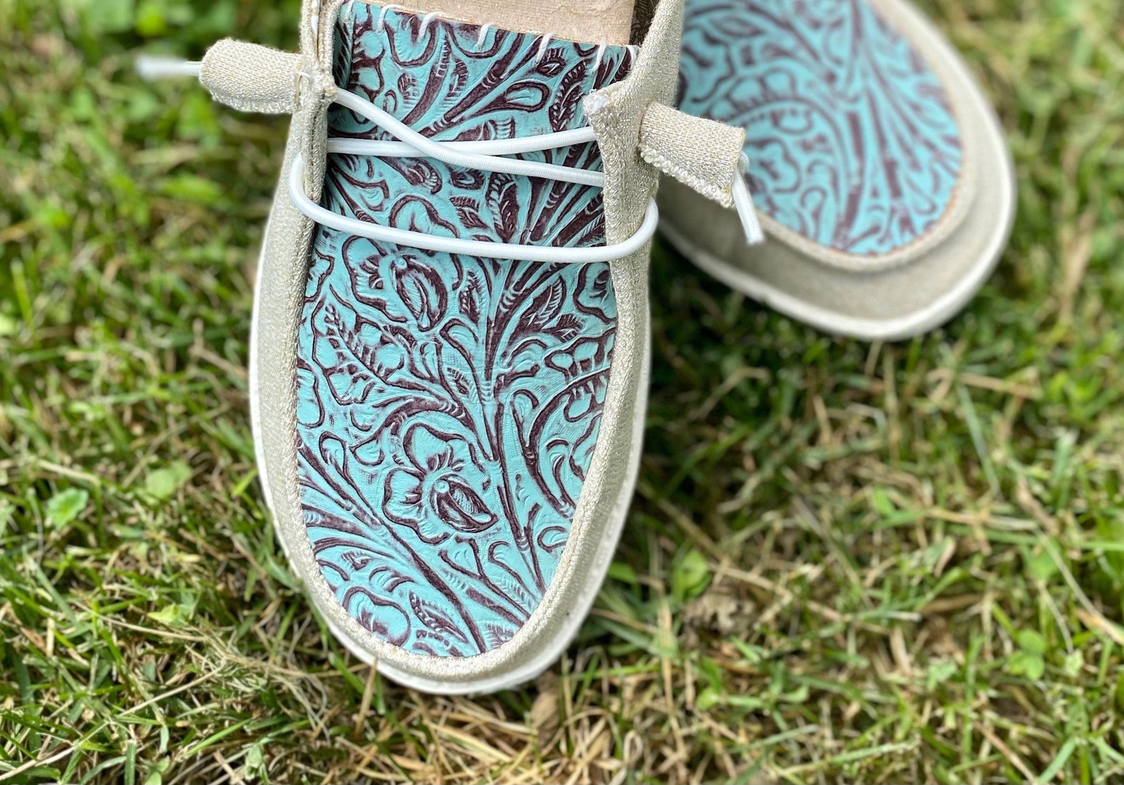 Turquoise Tooled Genuine Leather Shoes Leather Tooled - Etsy