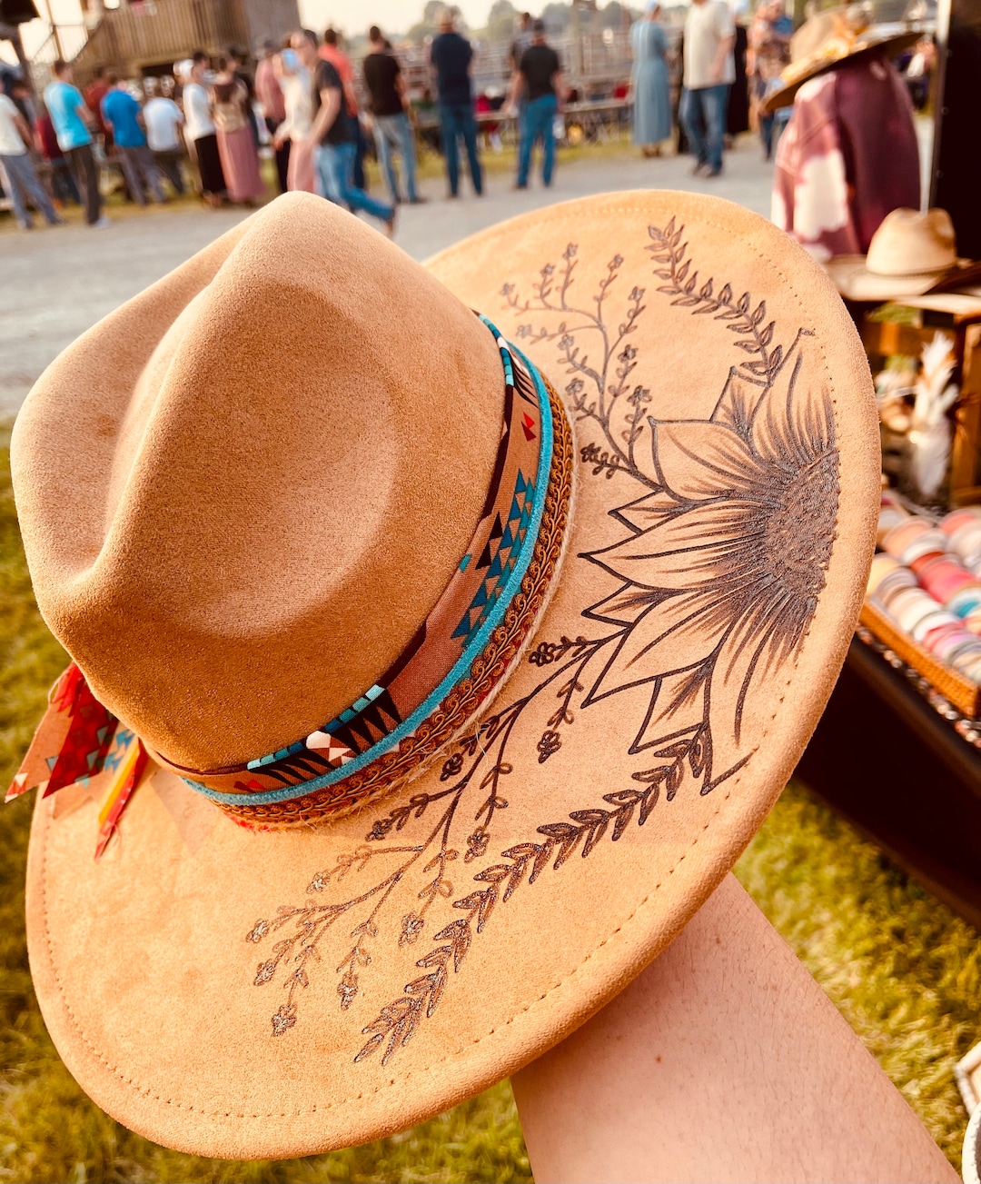 Custom Hand Burned Hat Hand Burned Wide Brim Hat Custom Branded Hat Cactus Burned Hat Western ...