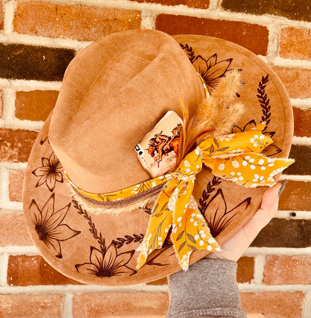 Custom Hand Burned Hat Hand Burned Wide Brim Hat Custom Branded Hat ...