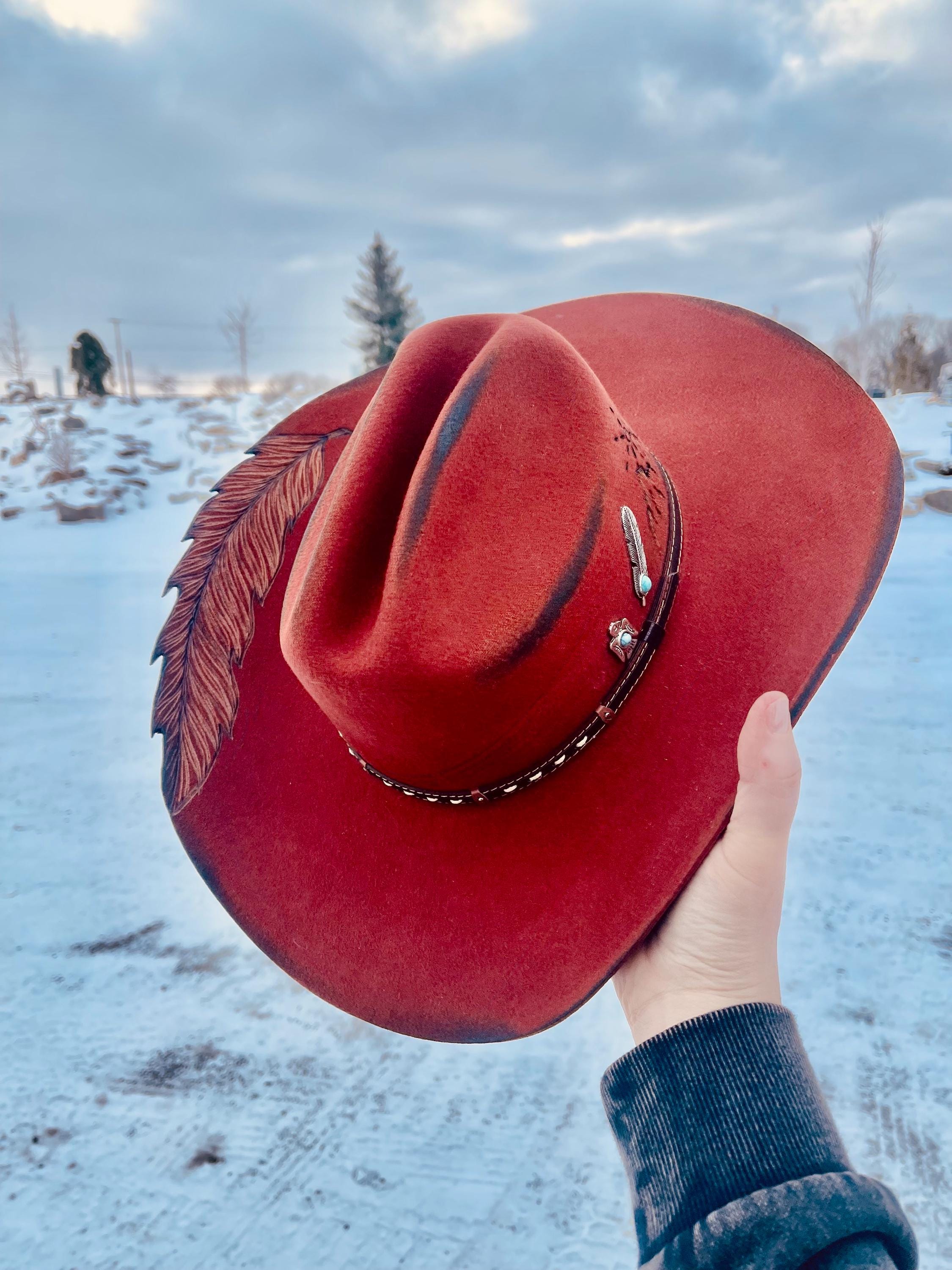 Hand Burned Cowboy Hat | Custom Burned Cowboy Hat | Cattleman Crown Cowboy Hat | Wool Felt ...