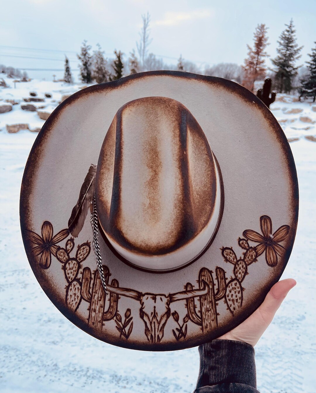 Hand Burned Cowboy Hat | Custom Burned Cowboy Hat | Cattleman Crown Cowboy Hat | Wool Felt ...