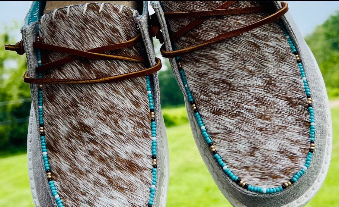 Real Cowhide Beaded Custom Shoe Cowhide Shoe Beaded - Etsy