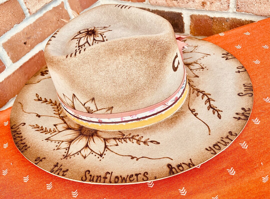 Custom Hand Burned Hat Hand Burned Wide Brim Hat Custom Branded Hat ...