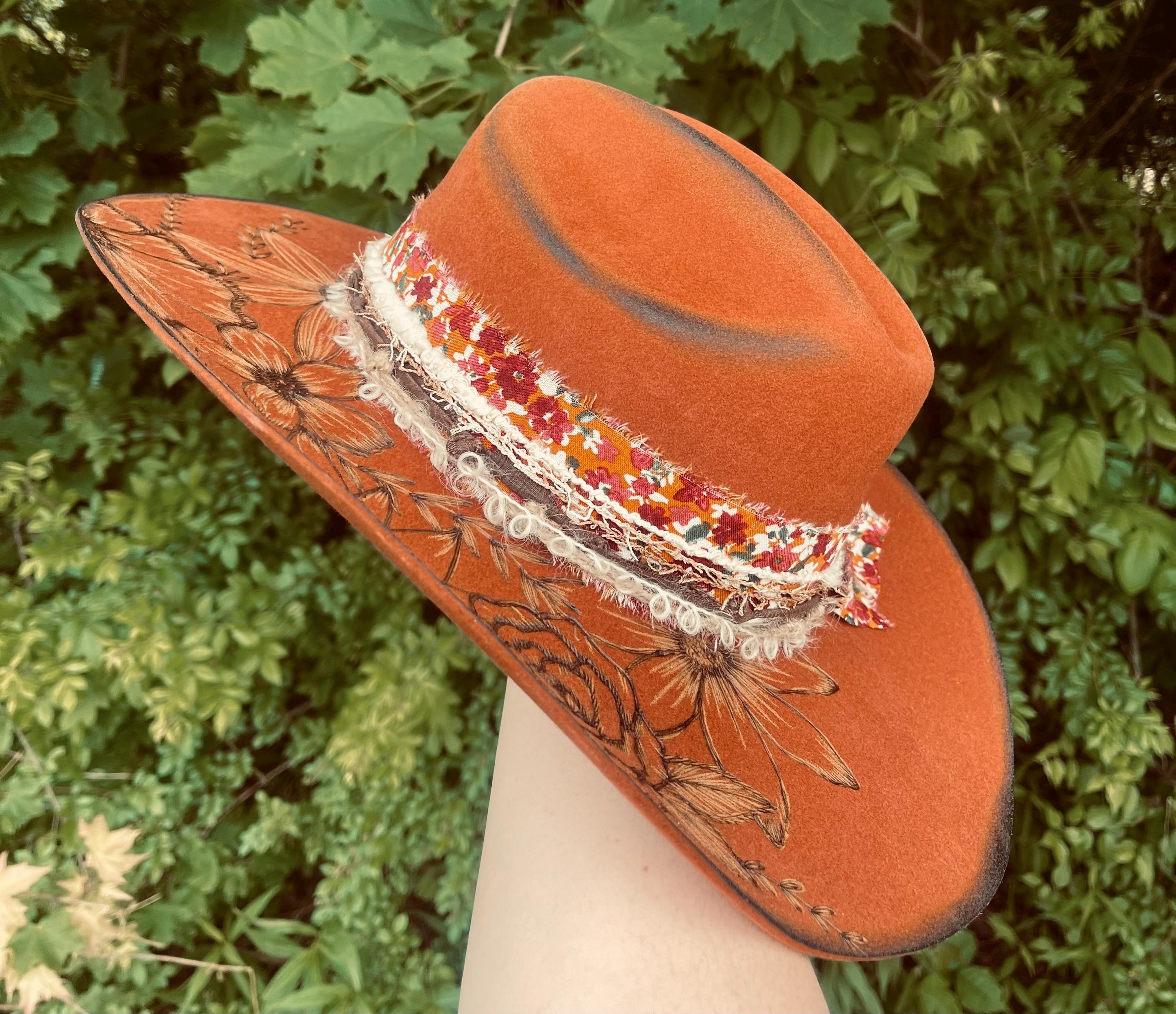 Hand Burned Cowboy Hat | Custom Burned Cowboy Hat | Cattleman Crown ...