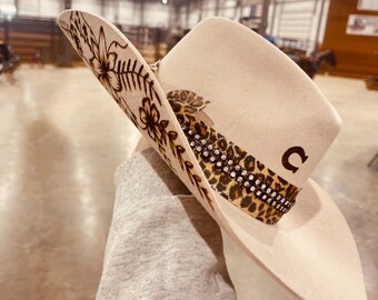 Custom Hand Burned Hat Hand Burned Wide Brim Hat Custom Branded Hat Cactus Burned Hat Western ...