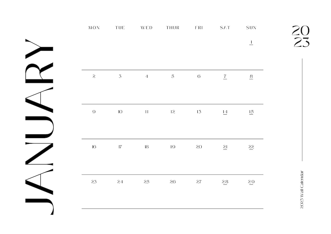 Black and White Minimalistic 2023 Monthly Wall Calendar - Etsy