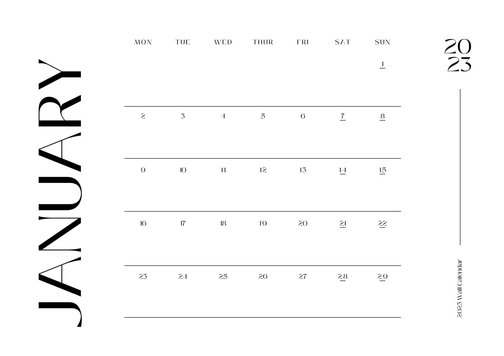 Black and White Minimalistic 2023 Monthly Wall Calendar - Etsy