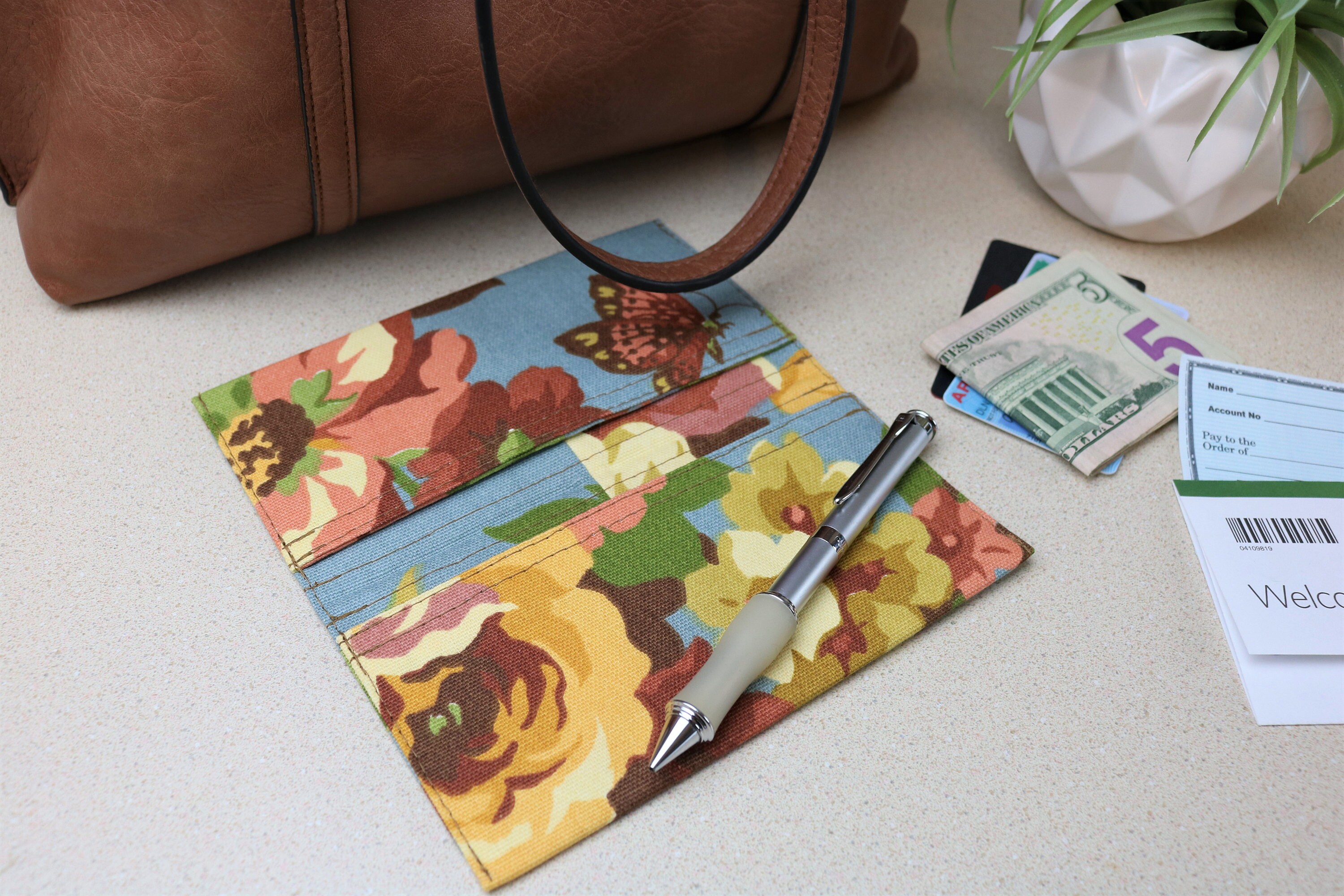 Floral Canvas Checkbook Cover, Cute Fabric Checkbook, Money Holder ...