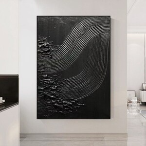 Black Texture Wall Art Black Abstract Texture Painting Large Black ...