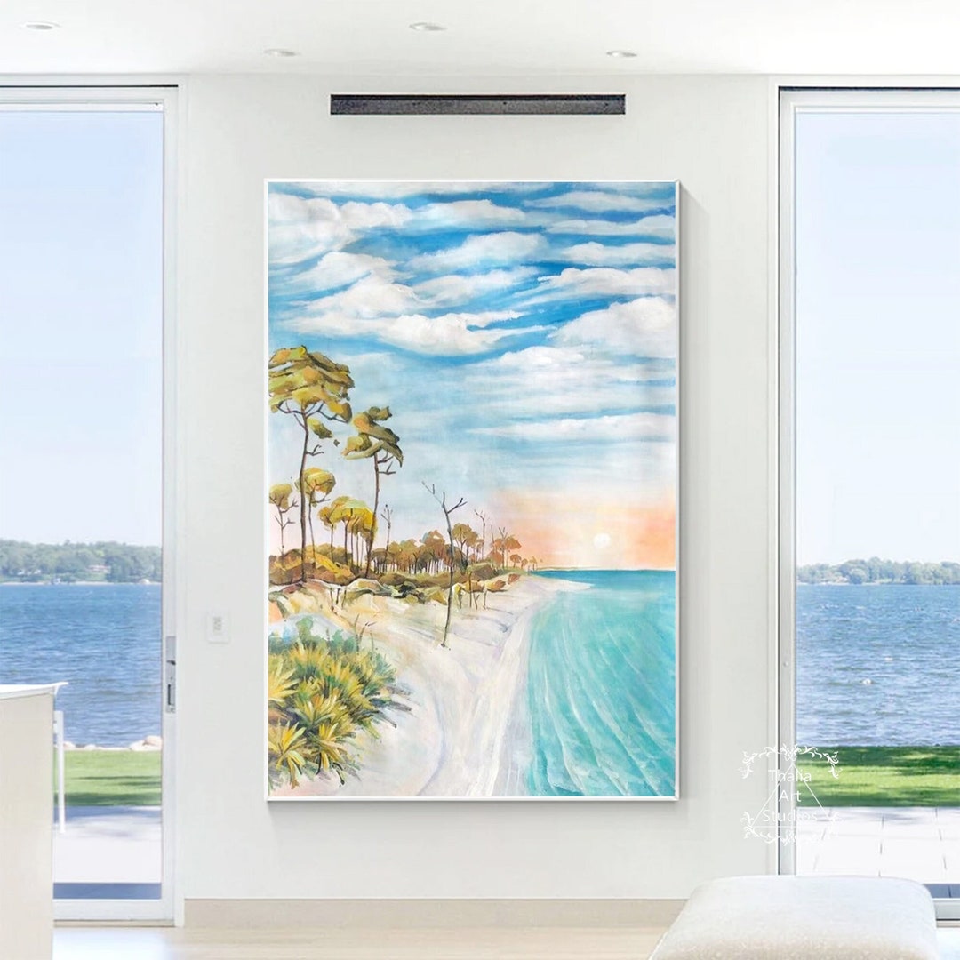 Original Island Beach Vacation Abstract Painting Sunrise Ocean ...