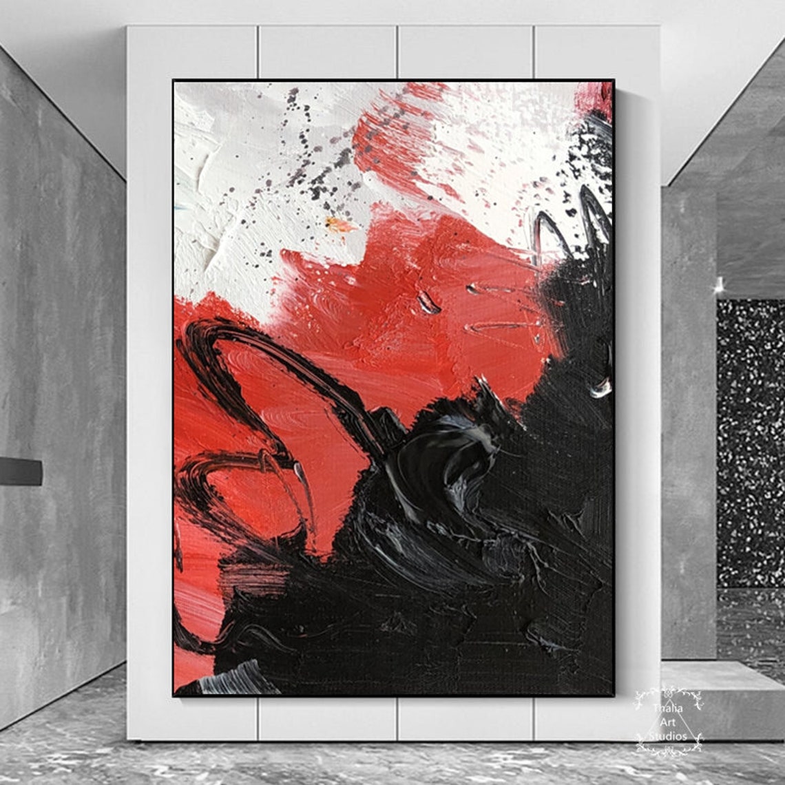 Red and Black Abstract Painting Large Black Abstract Wall Art - Etsy