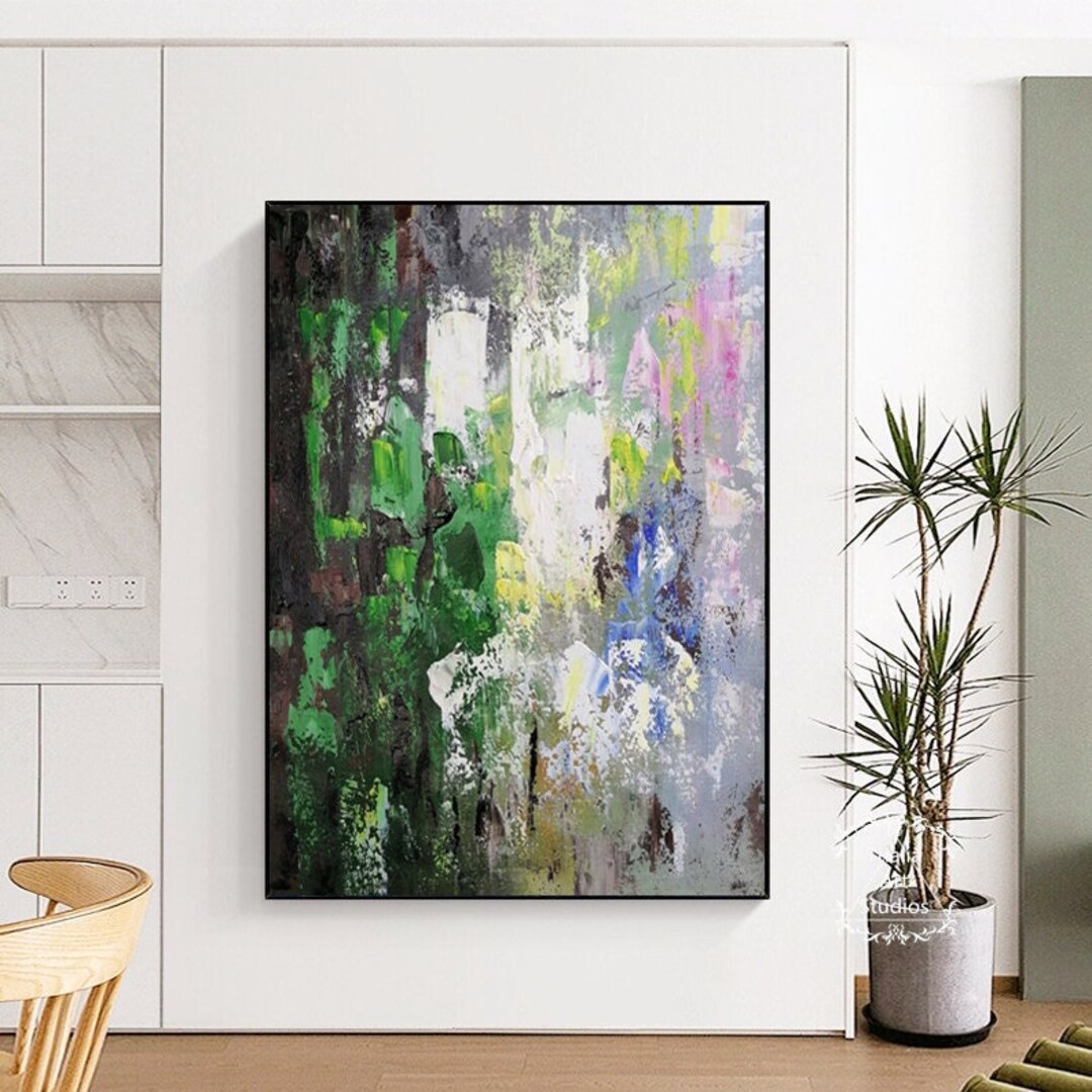 Large Green Abstract Painting Green and White Abstract Canvas Art ...