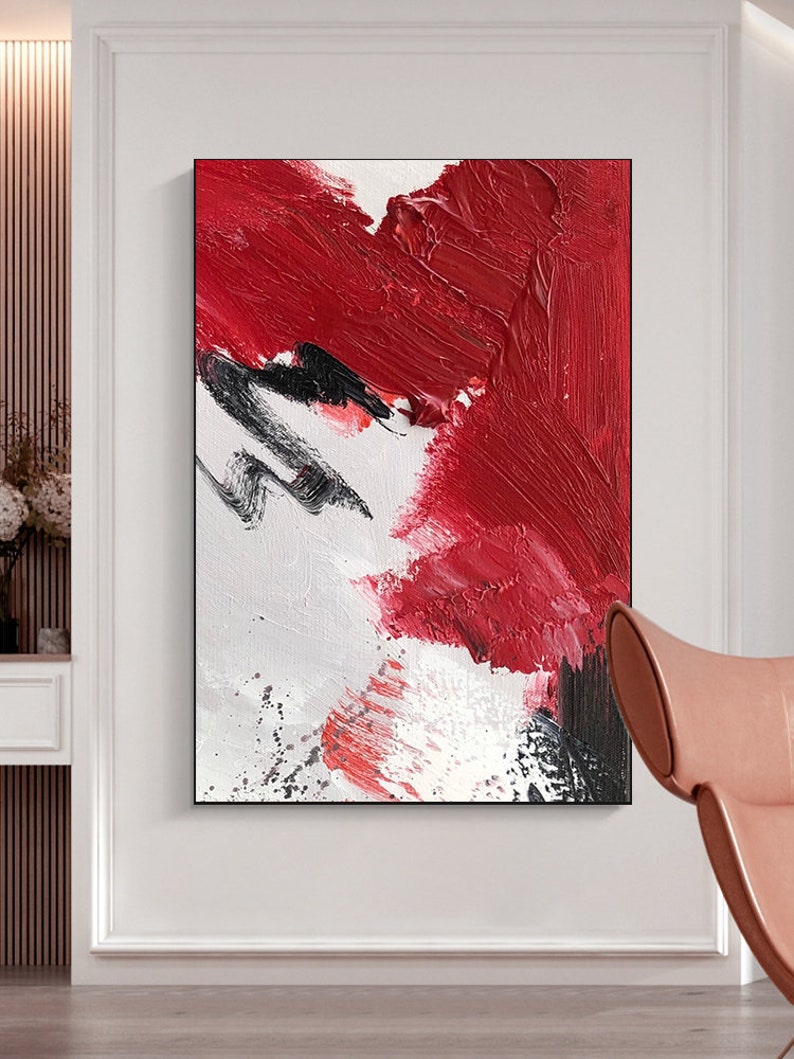 Large Red Abstract Painting White Abstract Wall Art Modern Red - Etsy