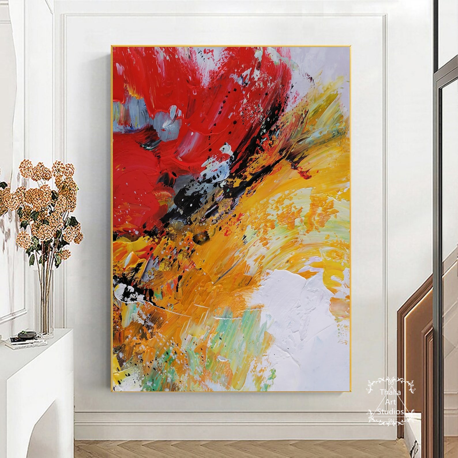 Large Red Abstract Painting Yellow and Orange Abstract Texture - Etsy