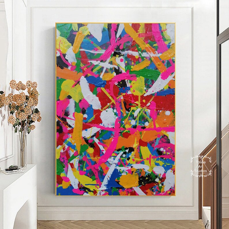 Large Colorful Abstract Painting Hand Painted Pink Abstract - Etsy