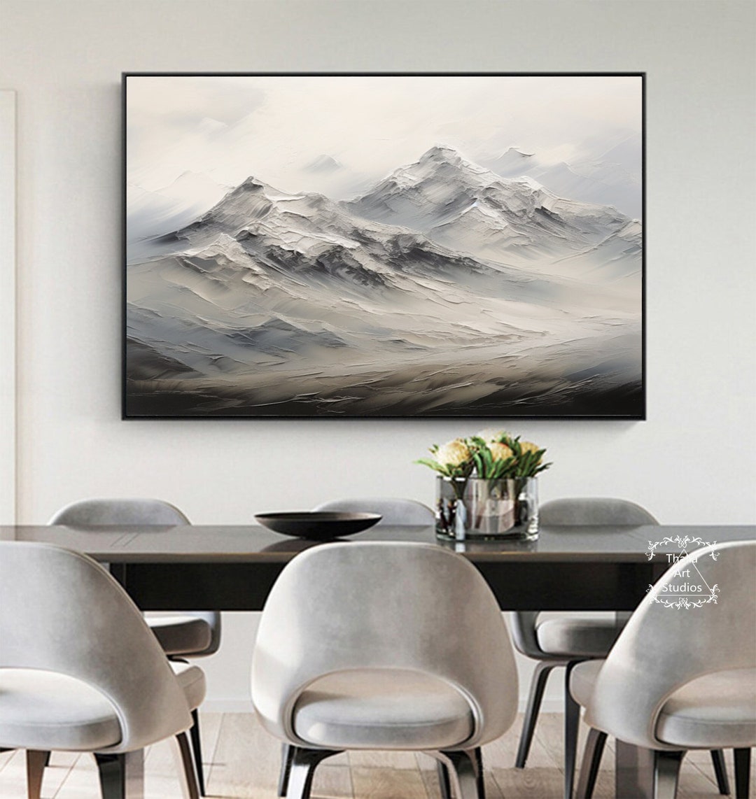 Abstract Mountain Painting on Canvas Large Dark Gray Textured Mountain ...