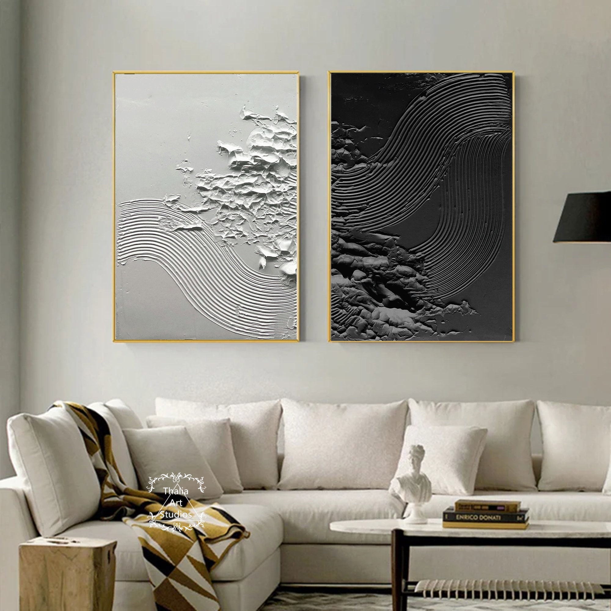 Black and White Abstract Abstract Paintings Set of 2 Black and - Etsy