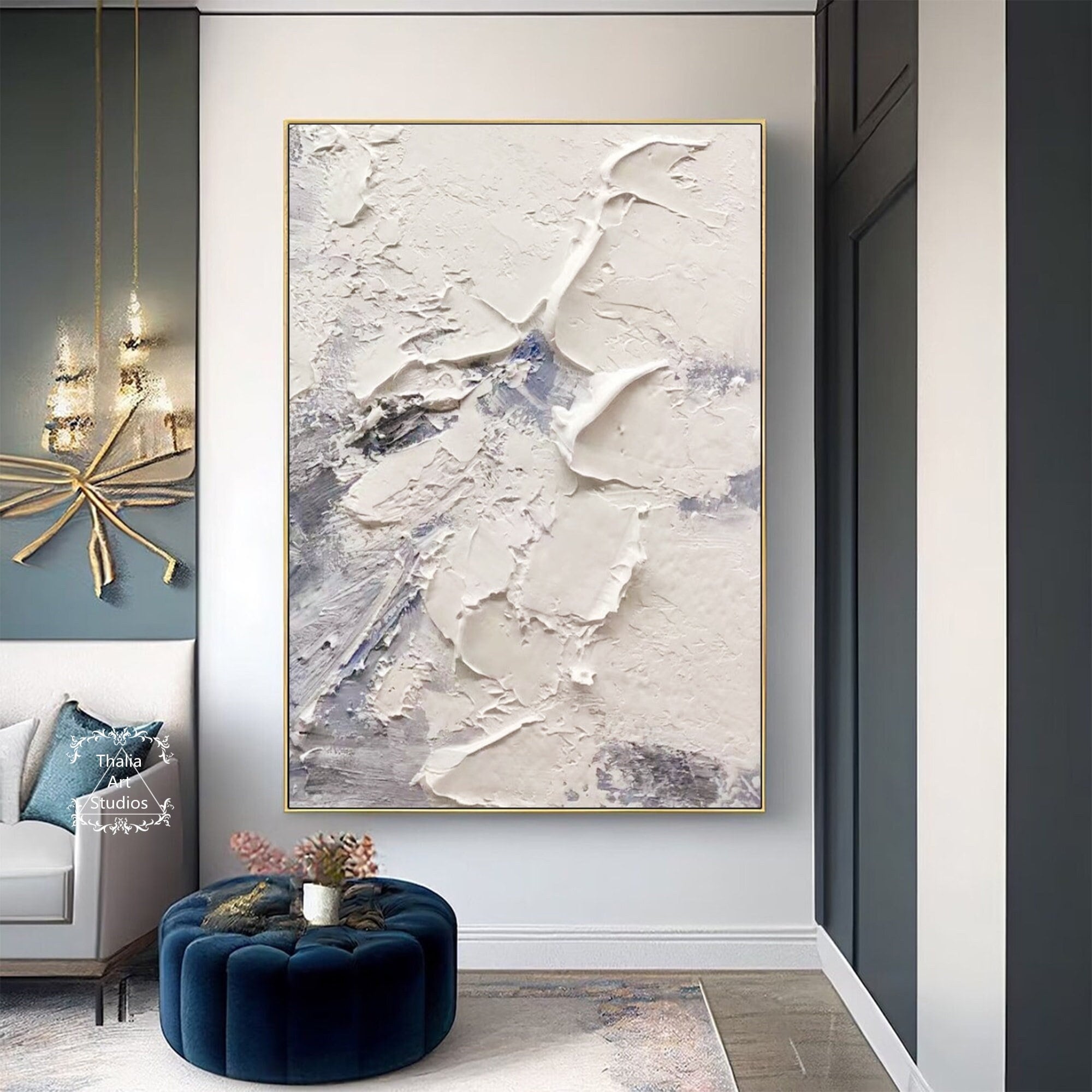 White 3D Minimalist Abstract Painting Large Blue Abstract Painting Blue ...