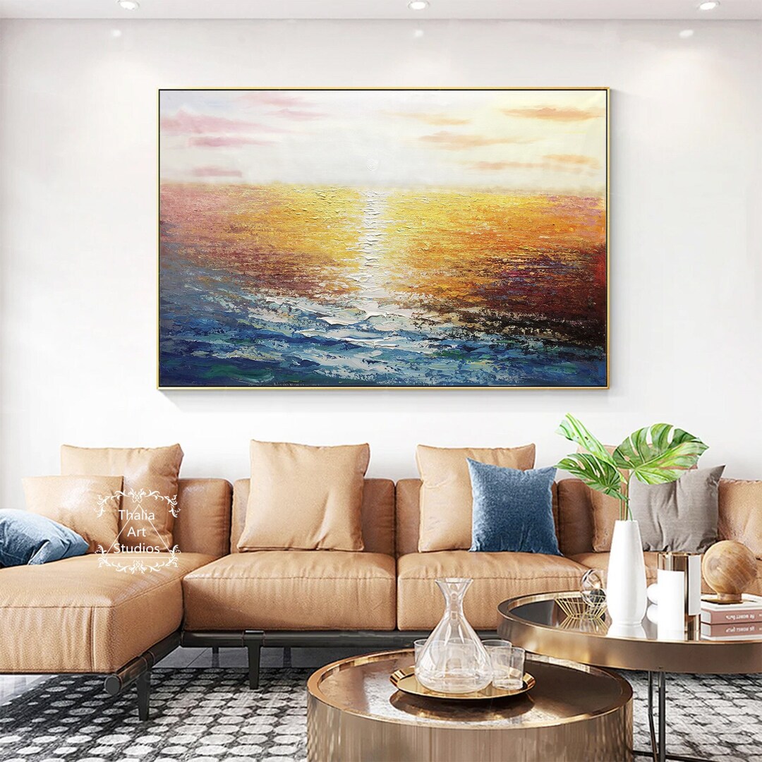 Large Abstract Ocean Canvas Painting Original Sunset Sunrise Ocean ...
