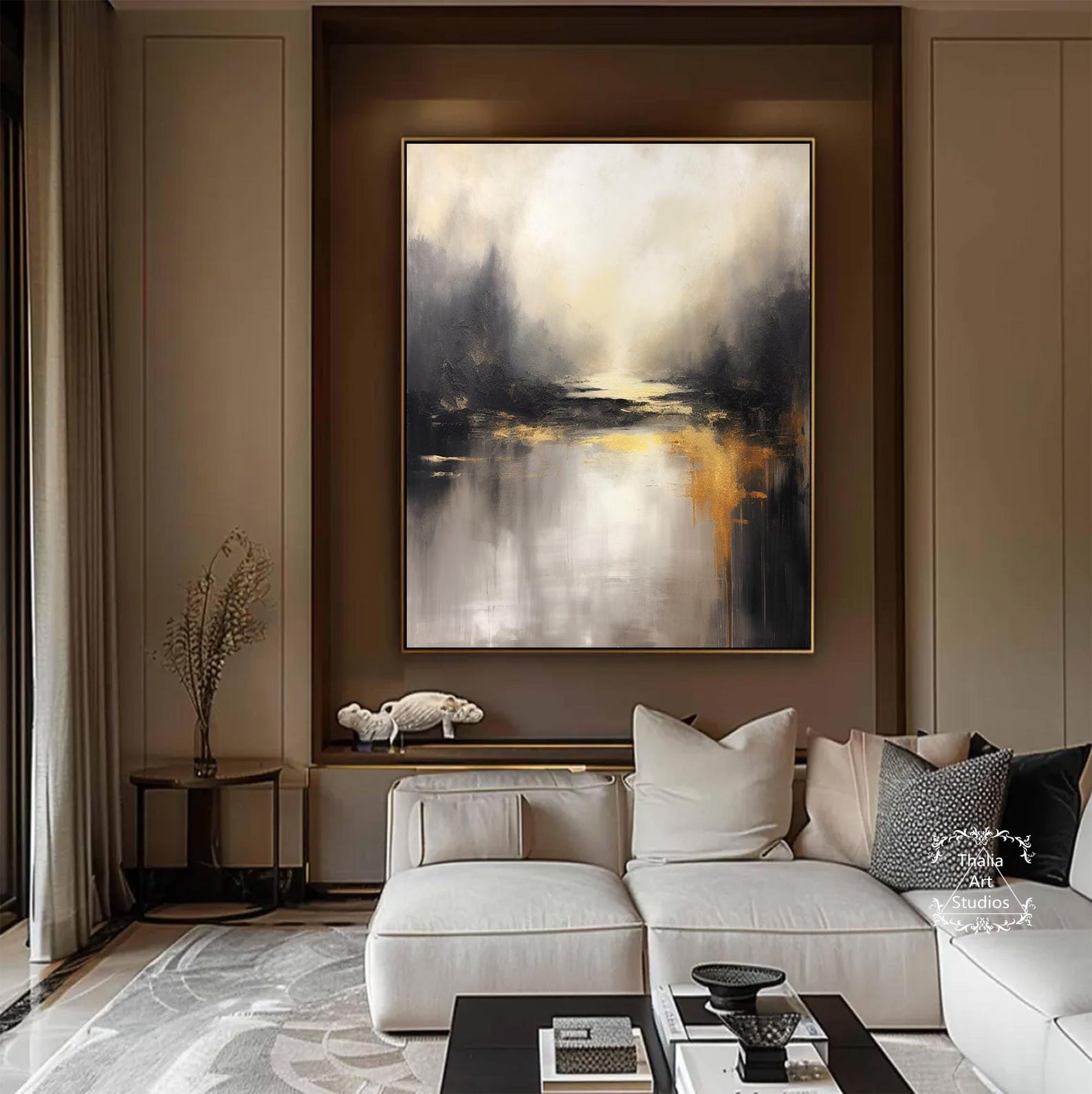 Abstract Swamp Landscape Wall Art Large Gray Black Gold Abstract ...
