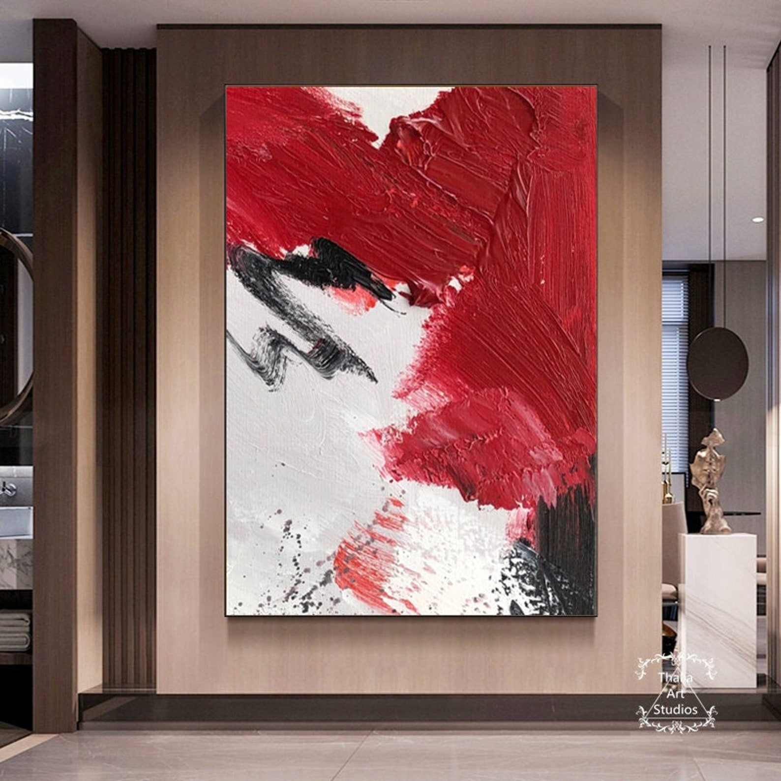 Large Red Abstract Painting White Abstract Wall Art Modern Red - Etsy
