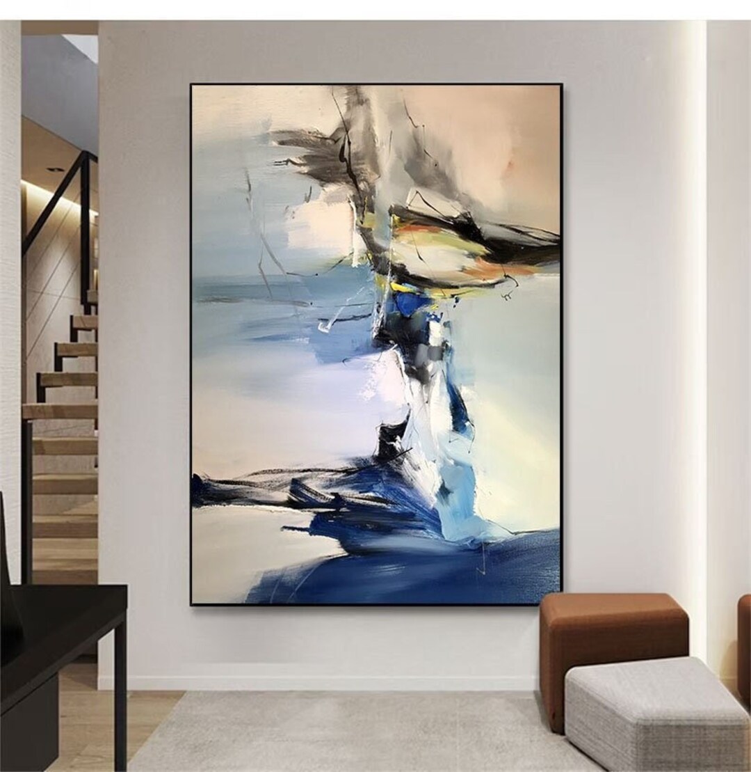 Large Minimalist Abstract Painting Original Blue Texture Oil - Etsy