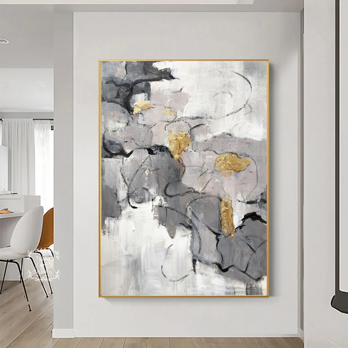 Large Grey and White Wall Art Grey Textured Painting Gold - Etsy
