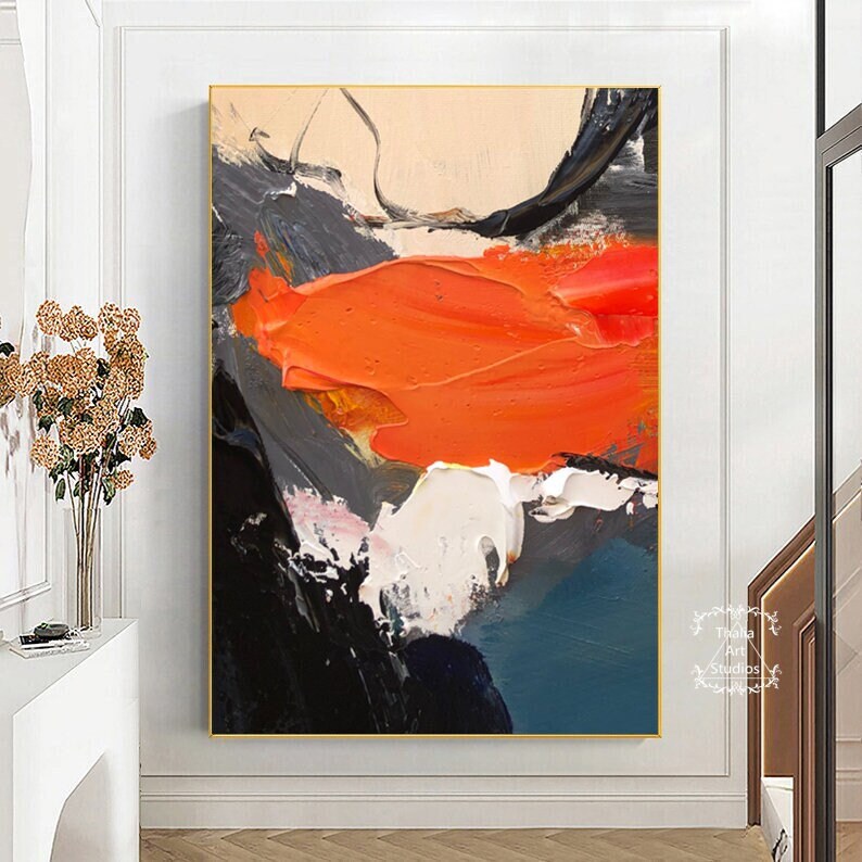 Original Orange Abstract Painting Large Minimalist Texture - Etsy