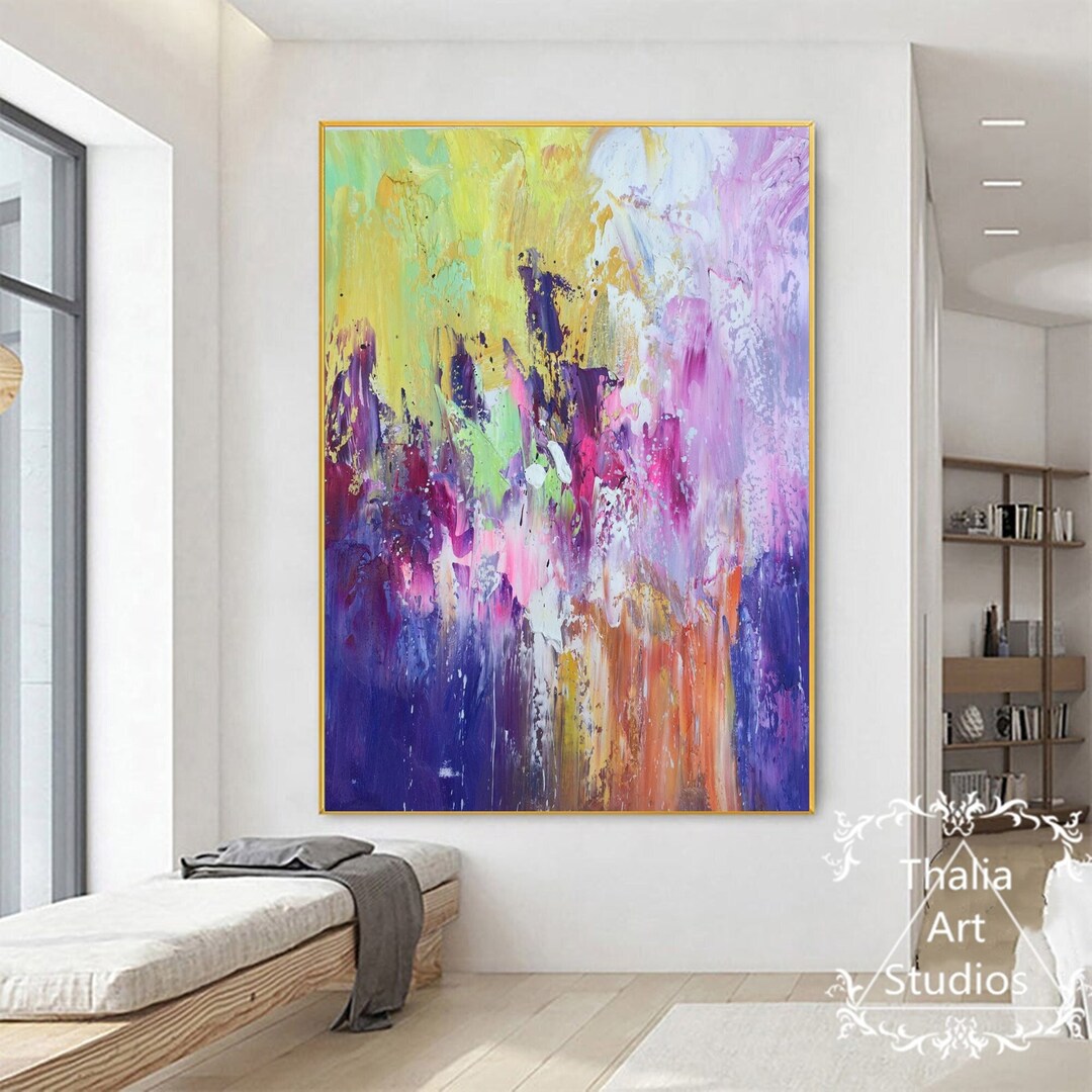 Large Colorful Abstract Painting Yellow Green Abstract Texture Painting ...