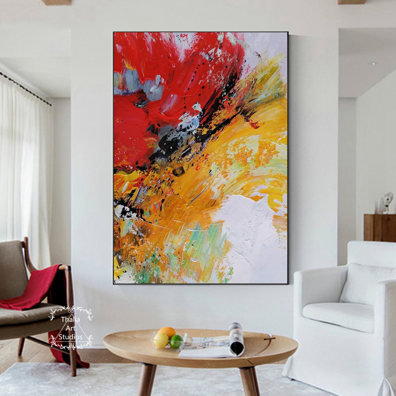 Large Red Abstract Painting Yellow and Orange Abstract Texture - Etsy