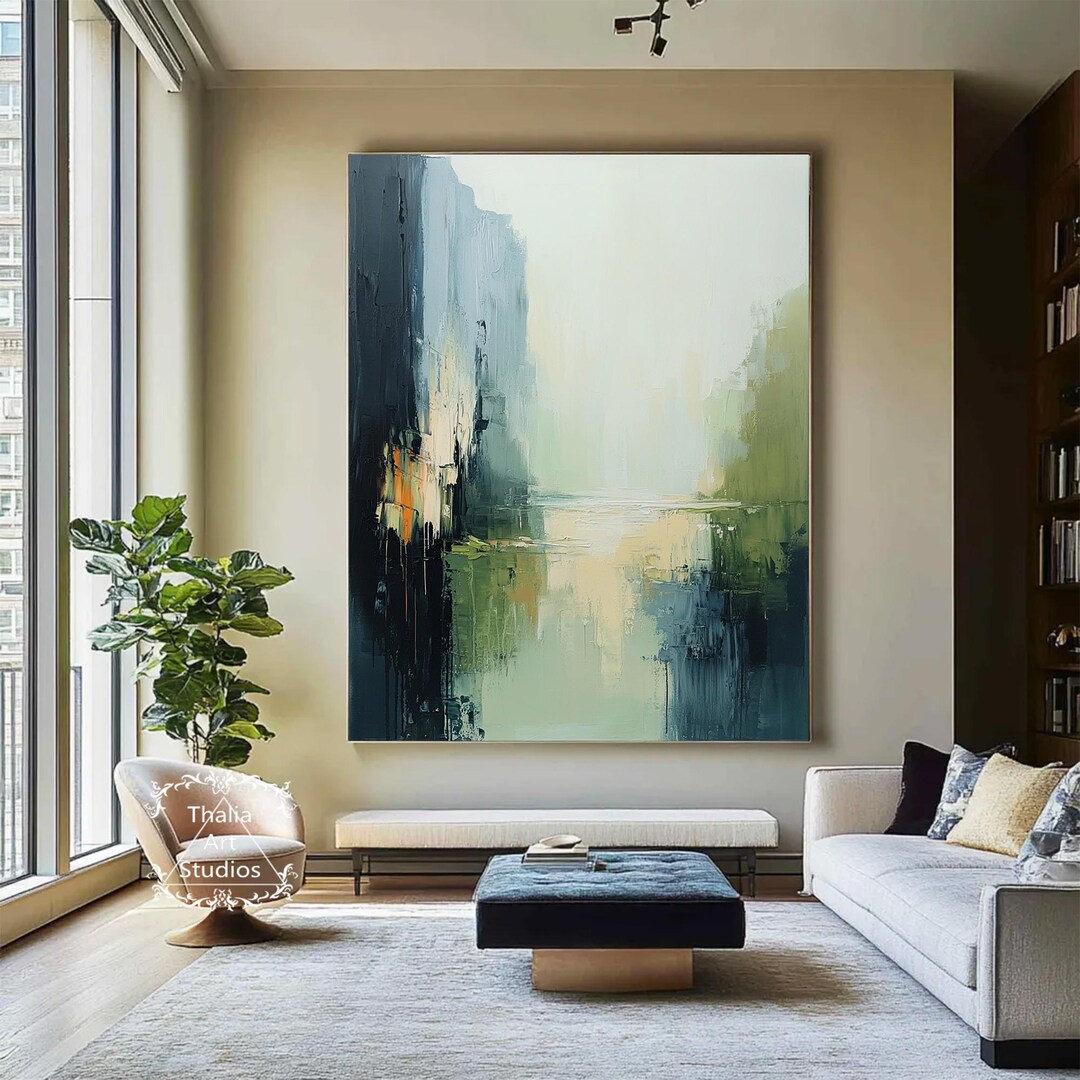 Large Green Abstract Landscape Painting Green Mountain Texture Painting ...