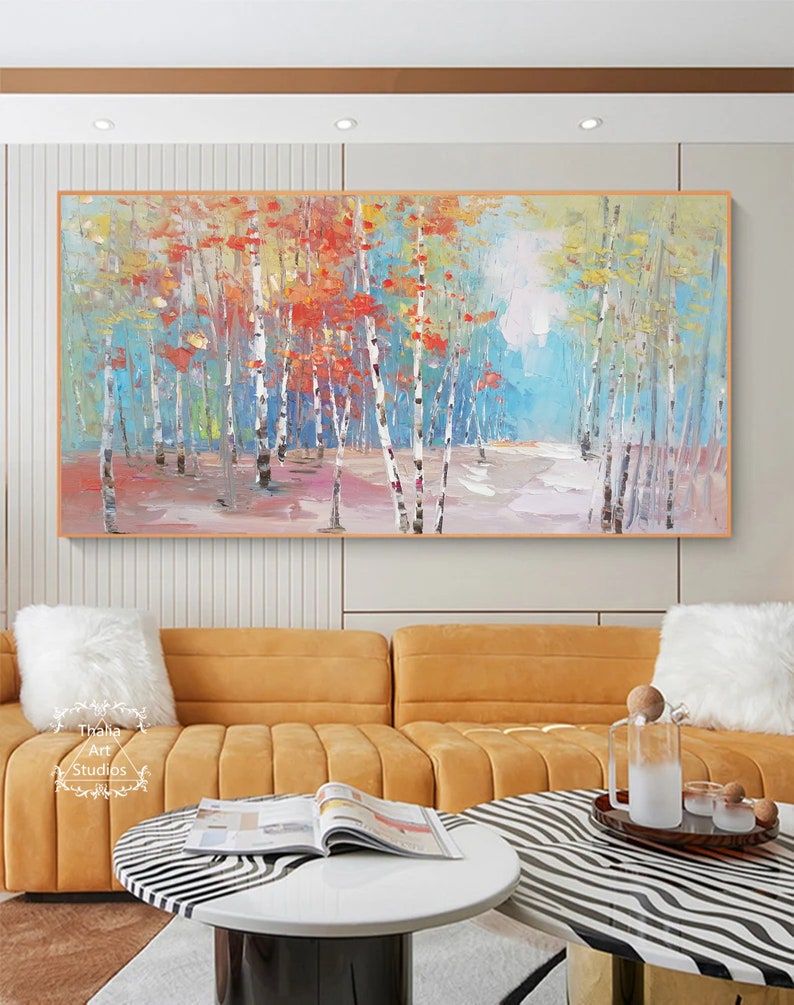 Birch Tree Abstract Painting Large Birch Tree Abstract Wall - Etsy