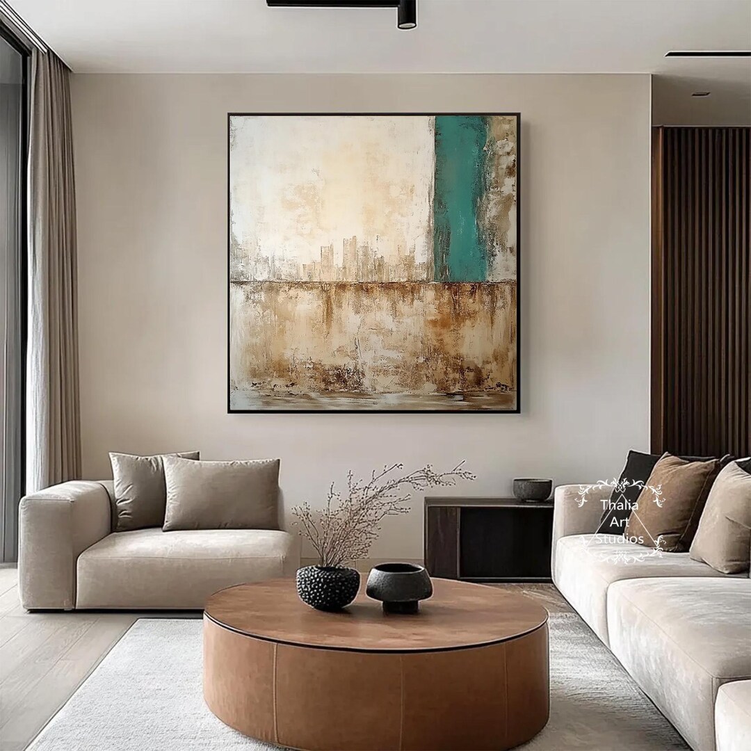 Brown Textured Abstract Wall Art Beige Abstract Painting Green Neutral ...