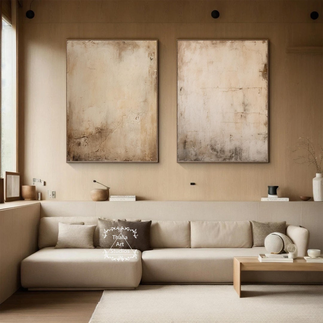 Abstract Large Brown and Beige Wall Art Brown Minimalist Art Set of 2 ...