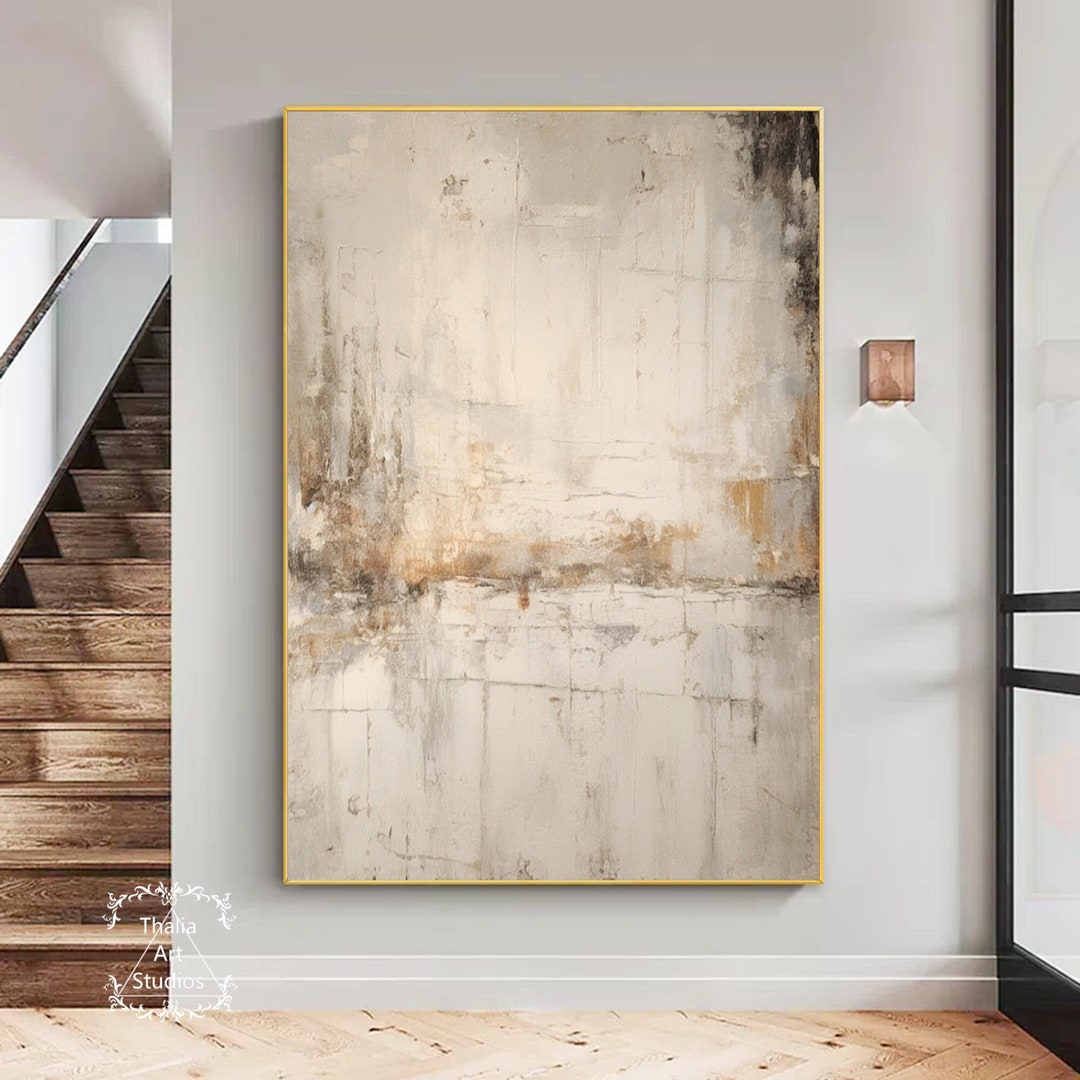 Large Beige Abstract Painting Brown 3D Texture Art Beige Minimalist ...