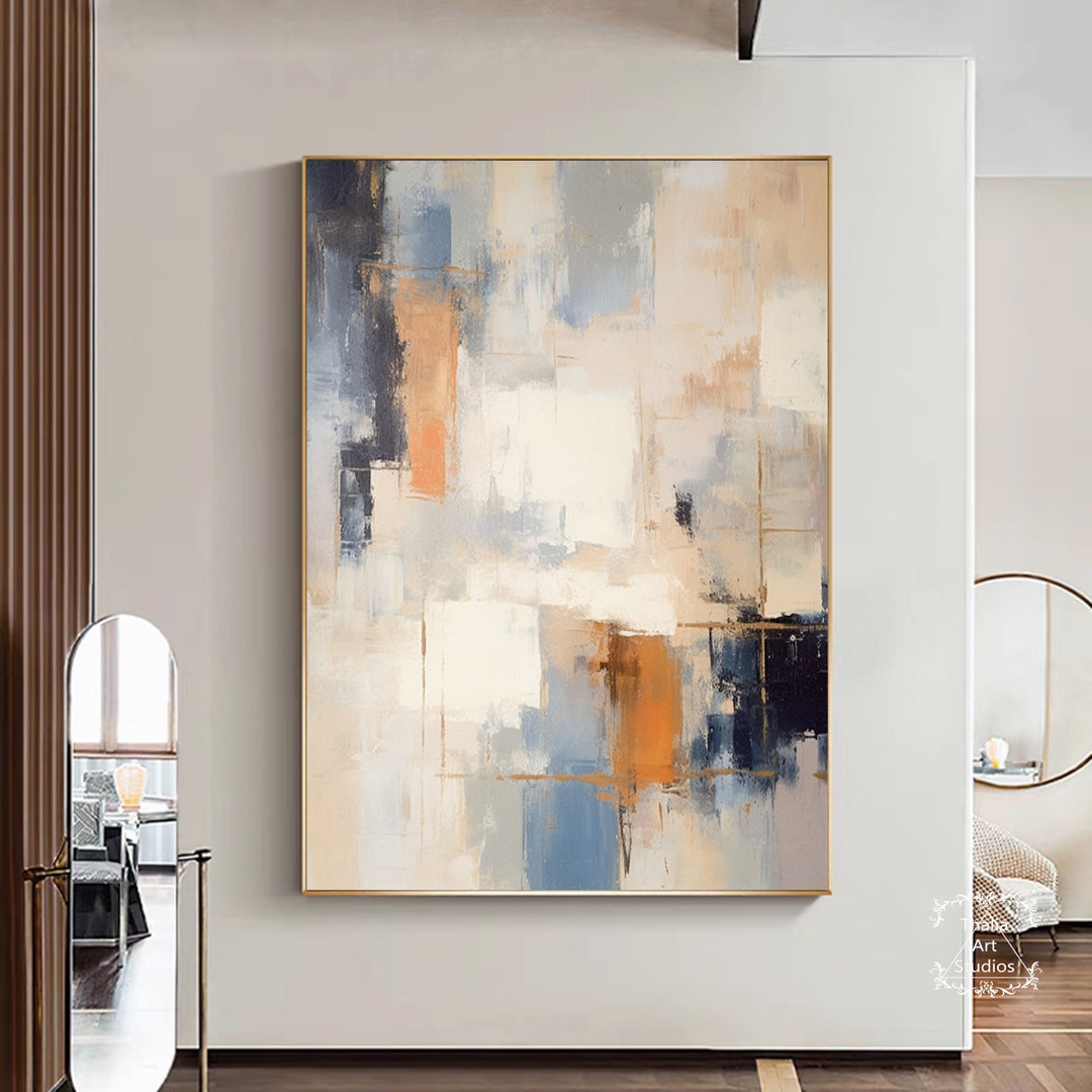 Original Colorful Abstract Textured Canvas Painting Large Abstract Blue ...