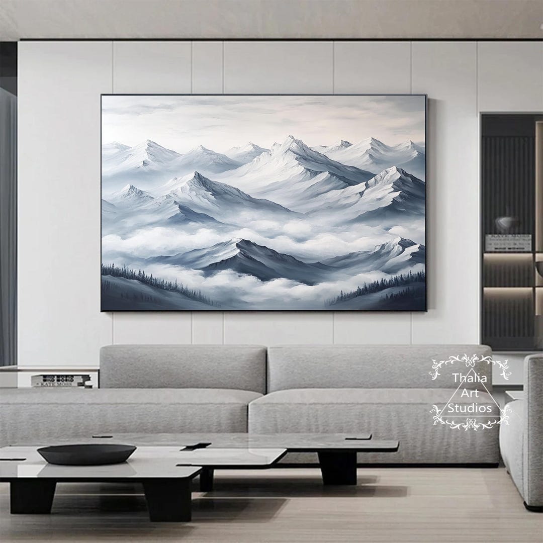 Large Abstract Mountains Painting Clouds Texture Wall Art Nature ...