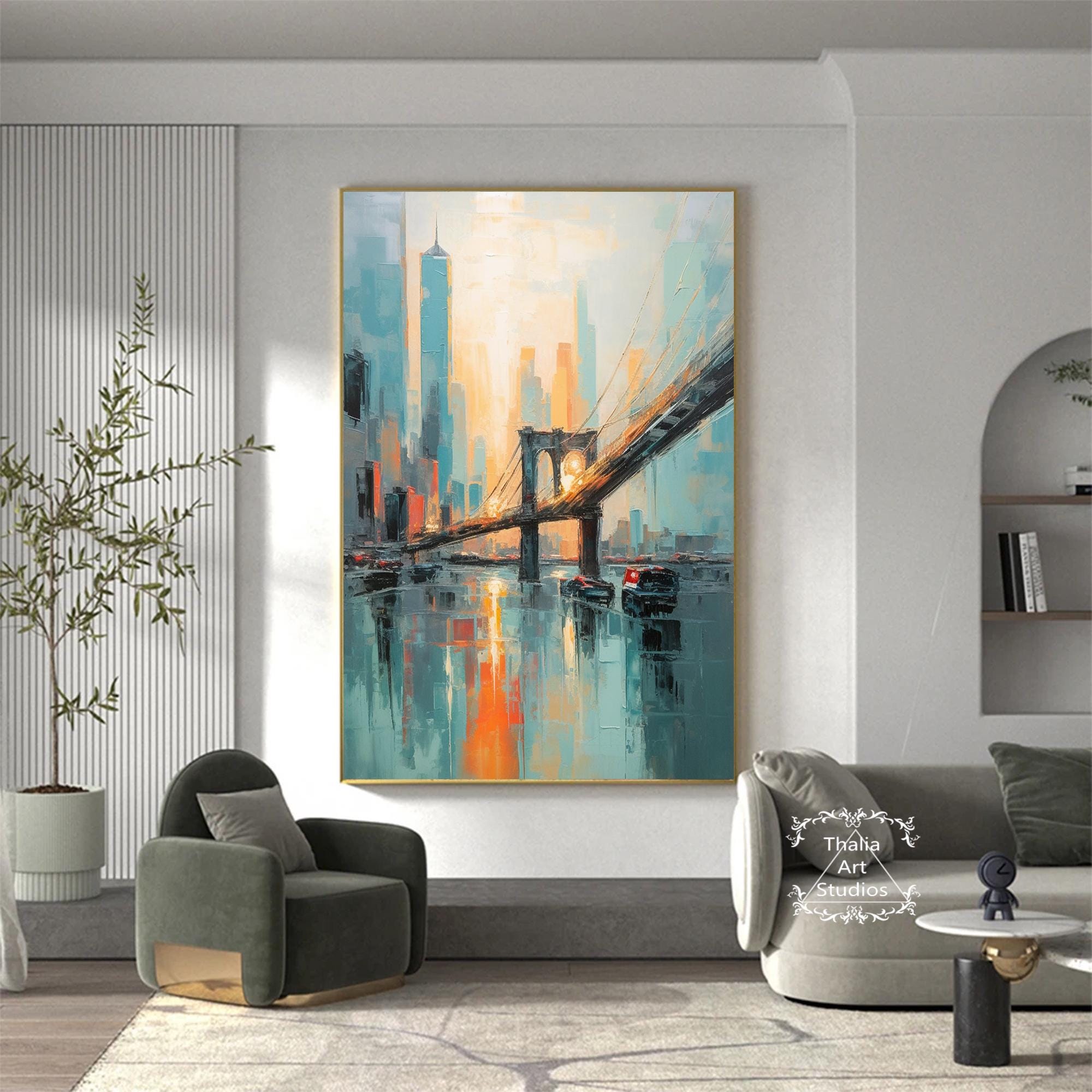 New York City Abstract Painting Large Original Brooklyn Bridge Skyline ...