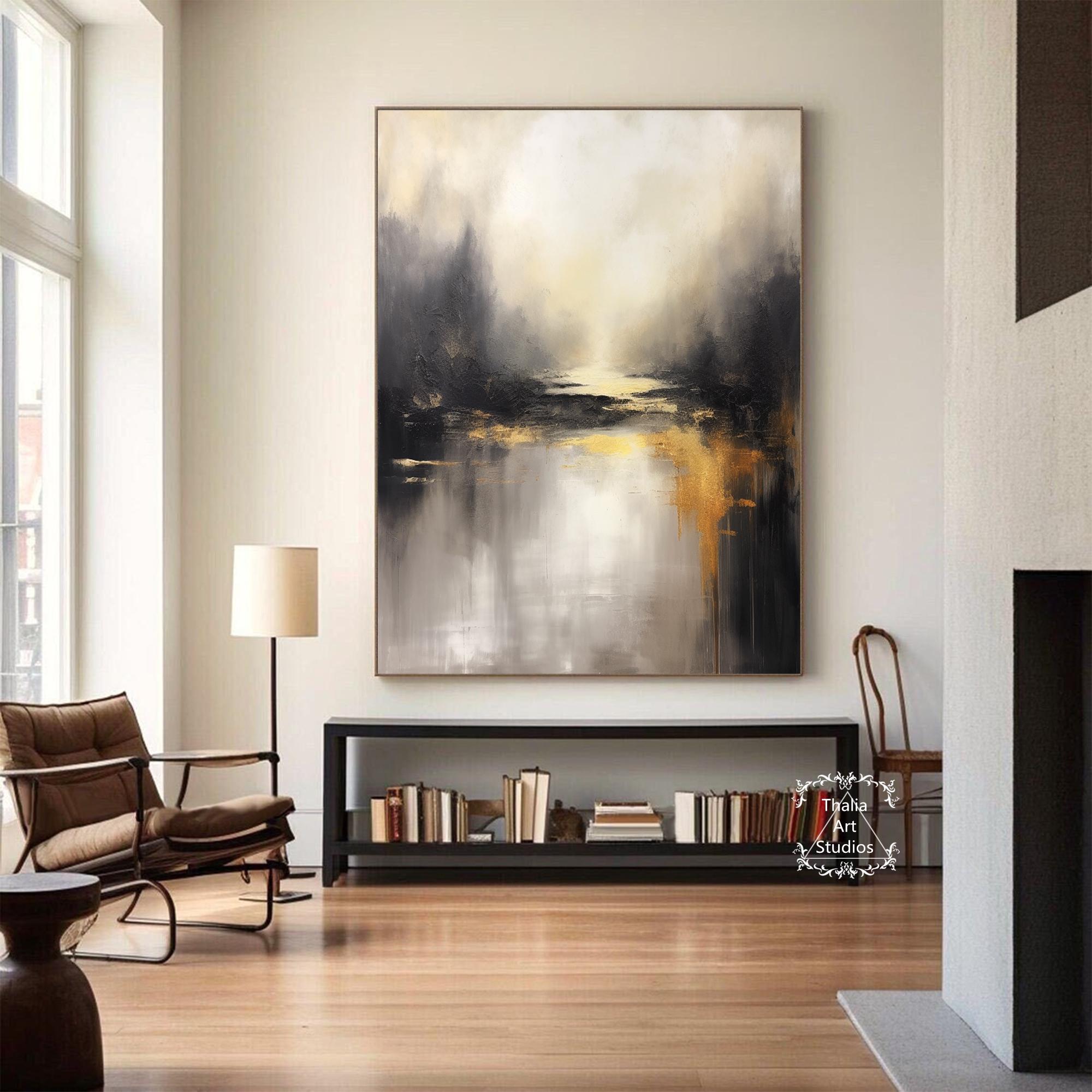 Abstract Swamp Landscape Wall Art Large Gray Black Gold Abstract ...