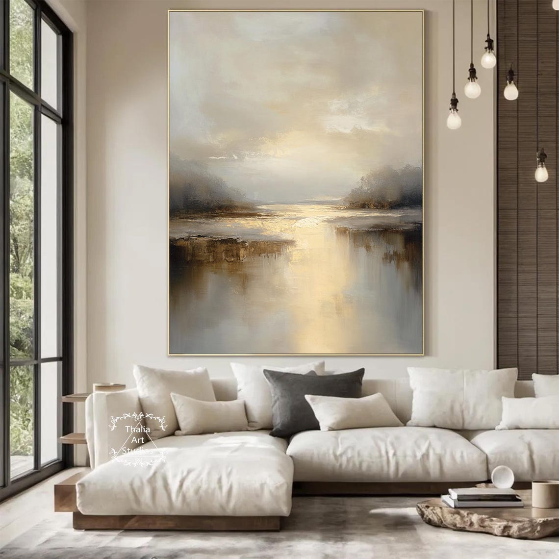 Calm Brown Landscape Abstract Blue Sky Painting Wabi Sabi Oil Painting ...