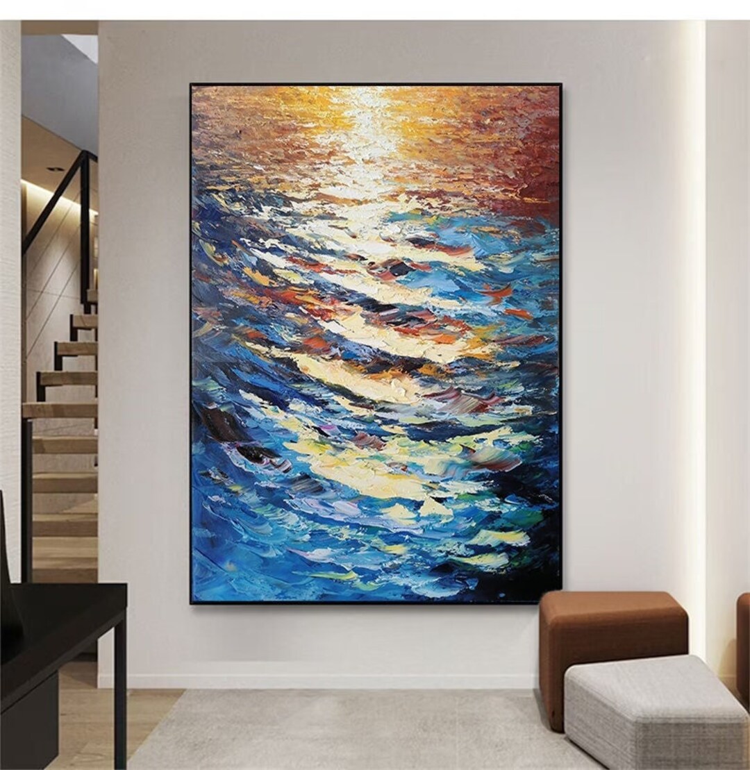 Ocean Texture Painting Large Original Ocean Landscape Painting Yellow ...