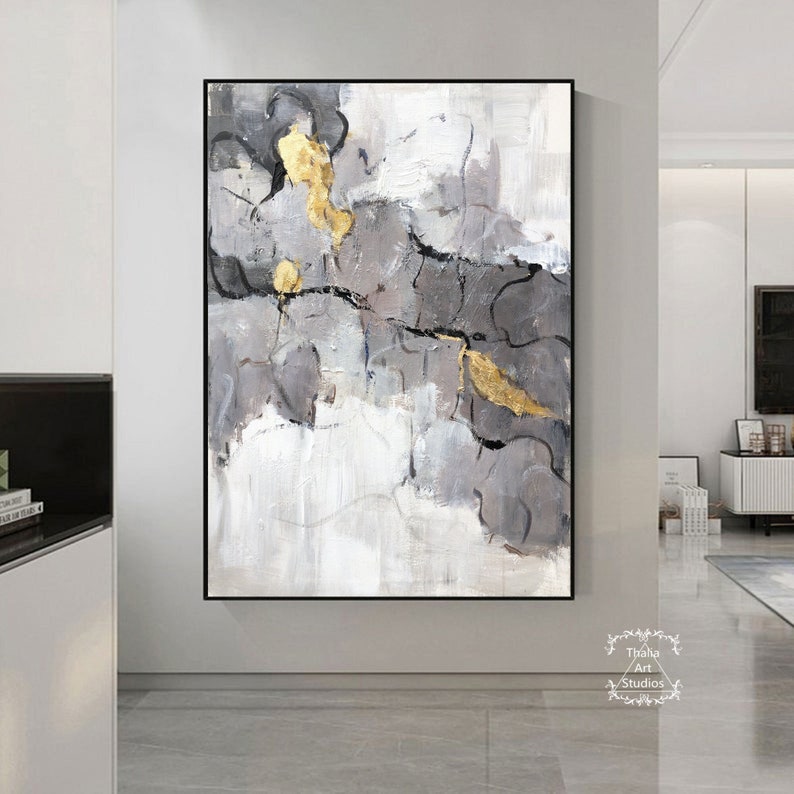 Gray Minimalist Abstract Painting Large Gray and White Wall - Etsy