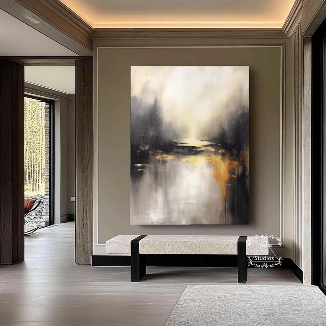Abstract Swamp Landscape Wall Art Large Gray Black Gold Abstract ...
