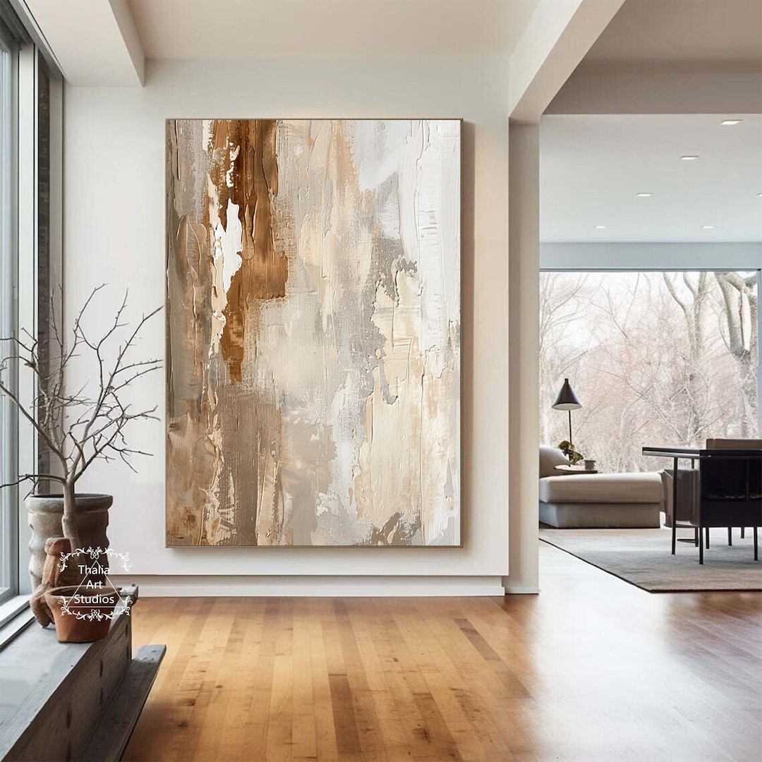 Large Brown and Beige Abstract Painting Brown Minimalist Abstract ...